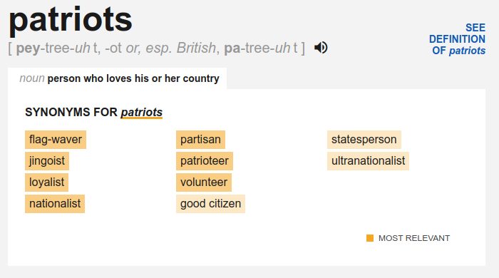 Microsoft Word Lists "Xenophobe" and "Chauvinist" as Synonyms for "Patriot"